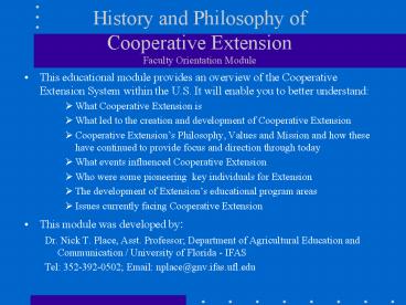 PPT – History and Philosophy of Cooperative Extension Faculty ...