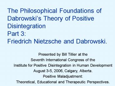 The Philosophical Foundations of Dabrowskis Theory of Positive ...
