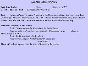PPT – RADAR METEOROLOGY PowerPoint presentation | free to view - id ...