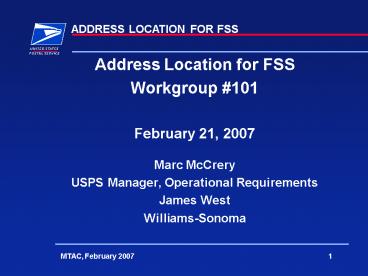 Address Location for FSS presentation | free to view