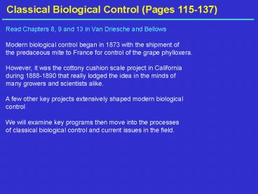 Classical Biological Control Pages 115137 presentation | free to view