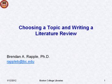 Choosing a Topic and Writing a Literature Review presentation | free to ...