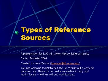 PPT – Types of Reference Sources PowerPoint presentation | free to view ...