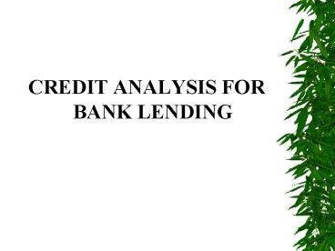 CREDIT ANALYSIS FOR BANK LENDING presentation | free to view
