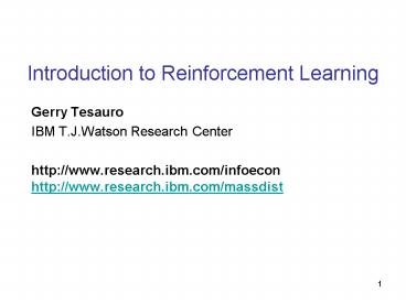 Introduction to Reinforcement Learning presentation | free to download