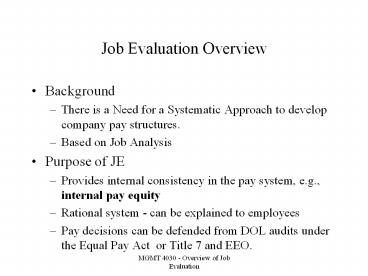 PPT – Job Evaluation Overview PowerPoint presentation | free to ...