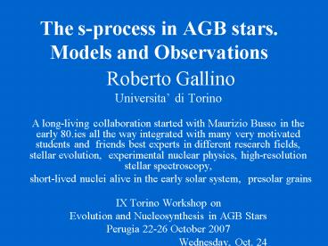 The sprocess in AGB stars. Models and Observations presentation | free ...