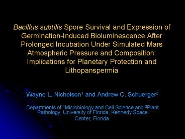 PPT – Bacillus subtilis Spore Survival and Expression of ...
