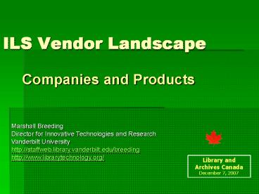 ILS Vendor Landscape presentation | free to download
