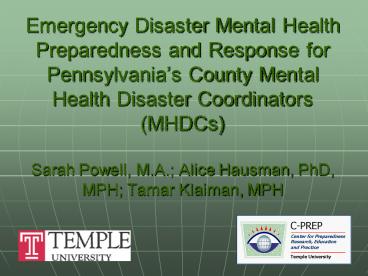 Emergency Disaster Mental Health Preparedness and Response for ...