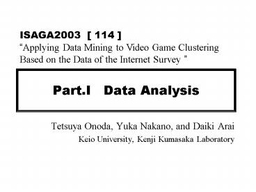 Part.I Data Analysis presentation | free to view