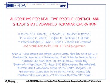 ALGORITHMS FOR REALTIME PROFILE CONTROL AND STEADY STATE ADVANCED ...