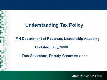 Understanding Tax Policy presentation | free to view
