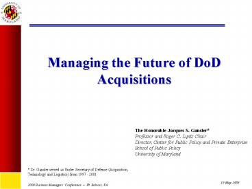 Managing the Future of DoD Acquisitions presentation | free to view