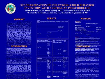 PPT – STANDARDIZATION OF THE EYBERG CHILD BEHAVIOR INVENTORY WITH ...