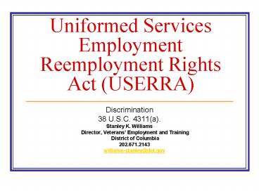 Uniformed Services Employment Reemployment Rights Act USERRA ...