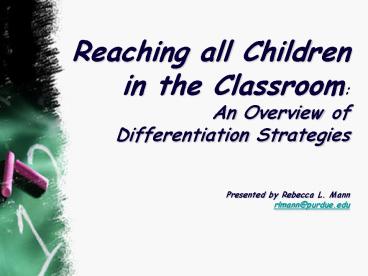 Reaching all Children in the Classroom: An Overview of Differentiation ...