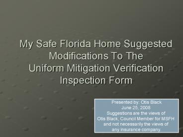 My Safe Florida Home Suggested Modifications To The Uniform Mitigation ...