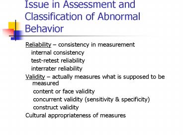 Issue in Assessment and Classification of Abnormal Behavior ...