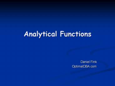 Analytical Functions presentation | free to view