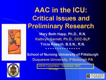AAC in the ICU: Critical Issues and Preliminary Research presentation ...