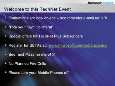 PPT – Welcome to this TechNet Event PowerPoint presentation | free to ...