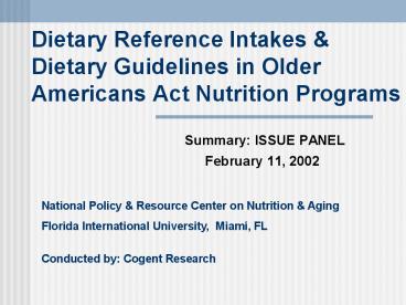 Dietary Reference Intakes presentation | free to view