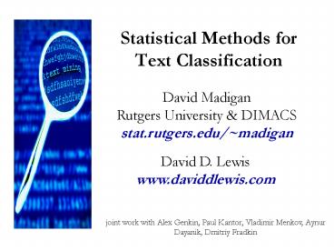 Statistical Methods for Text Classification presentation | free to view