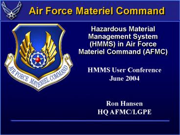 Hazardous Material Management System HMMS in Air Force Materiel Command ...