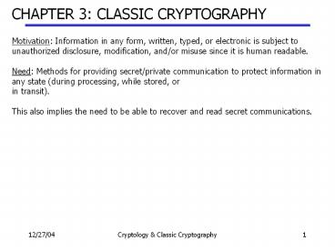 PPT – CHAPTER 3: CLASSIC CRYPTOGRAPHY PowerPoint presentation | free to ...