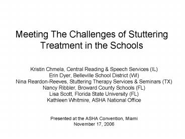 Meeting The Challenges of Stuttering Treatment in the Schools ...