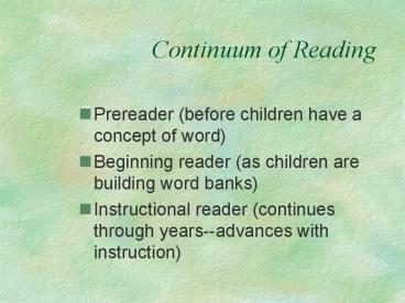 Continuum of Reading presentation | free to view