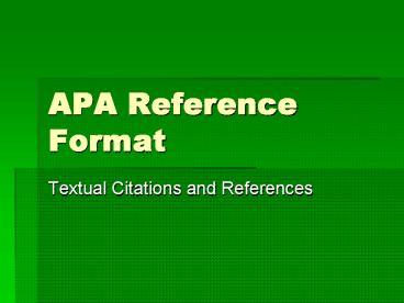 PPT – APA Reference Format PowerPoint presentation | free to download ...
