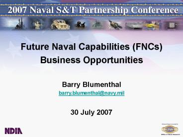 Future Naval Capabilities FNCs presentation | free to view