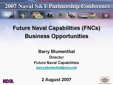 Future Naval Capabilities FNCs presentation | free to view