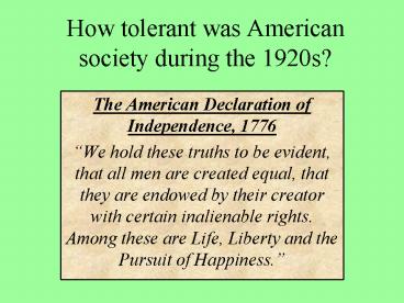 How tolerant was American society during the 1920s presentation | free ...