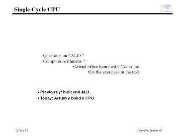 PPT – Single Cycle CPU PowerPoint presentation | free to download - id ...