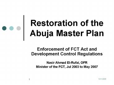 Restoration of the Abuja Master Plan presentation | free to view