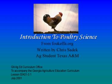 Introduction To Poultry Science presentation | free to view