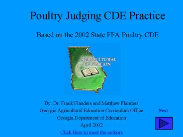Poultry Judging CDE Practice Based on the 2002 State FFA Poultry CDE ...
