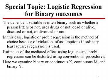 Special Topic: Logistic Regression for Binary outcomes presentation ...