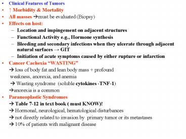 Clinical Features of Tumors presentation | free to view