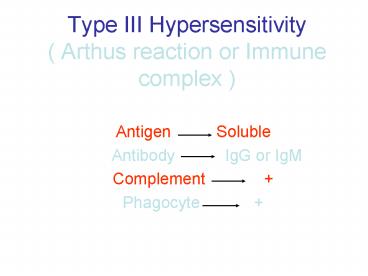 Type III Hypersensitivity Arthus reaction or Immune complex ...