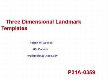 Three Dimensional Landmark Templates presentation | free to view