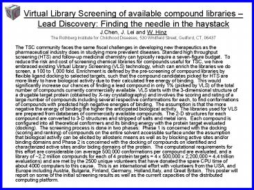 PPT – Virtual Library Screening of available compound libraries Lead ...