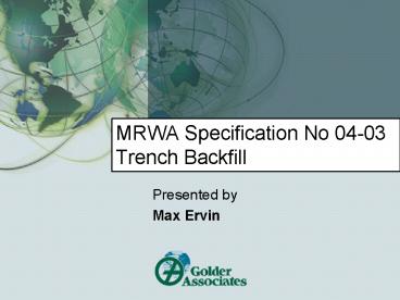 MRWA Specification No 0403 Trench Backfill presentation | free to view