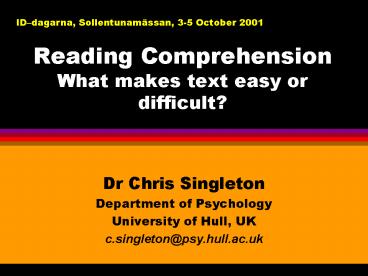 PPT – Reading Comprehension What makes text easy or difficult ...