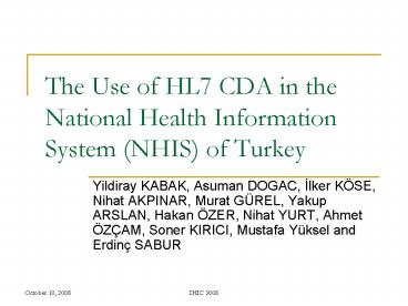 The Use of HL7 CDA in the National Health Information System NHIS of ...