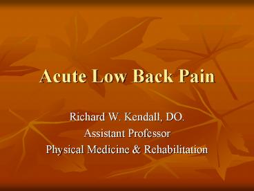 Acute Low Back Pain presentation | free to view