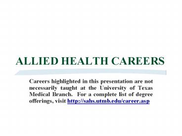ALLIED HEALTH CAREERS presentation | free to view